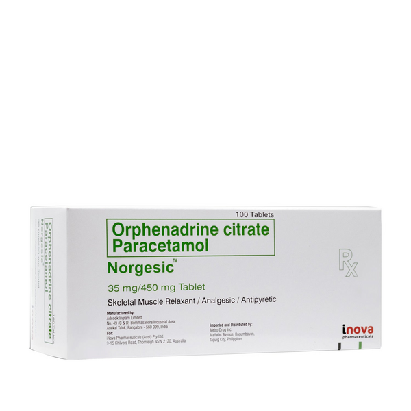 NORGESIC Orphenadrine Citrate / Paracetamol 35mg / 450mg Tablet 1's ...